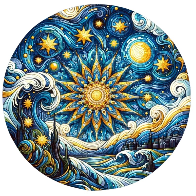 Enchanted Starry Night-inspired Mandala Rug 60 Celestial Round Rug ...