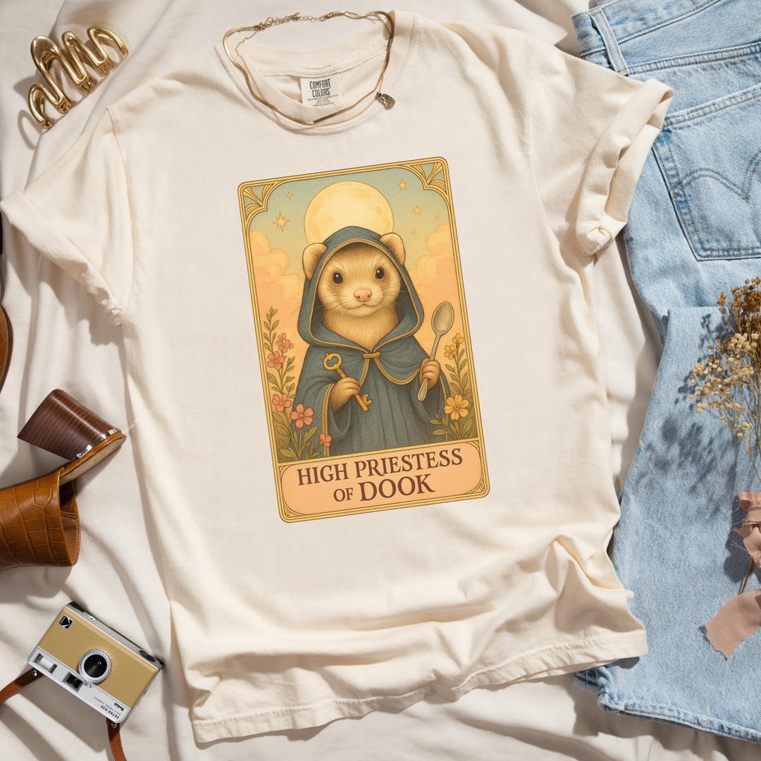 Ferret Shirt - High Priestess of Dook, Cute Ferret Tarot Shirt, Funny ...