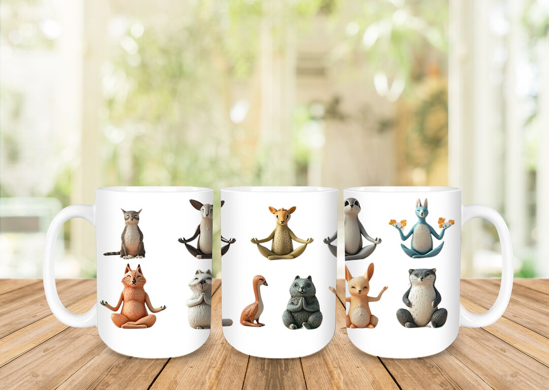 Namaste Zen Meditation Coffee Mug Peaceful Meditation Cute Animal Lover ...