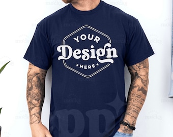 Gildan 5000 White T-shirt Mockup Male G500 Tshirt Mock-up Real Human ...