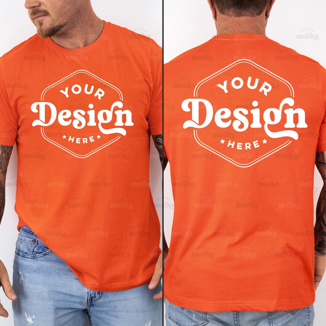 Bella Canvas 3001 Orange Front and Back Tshirt Mockup | 3001 Mens T ...