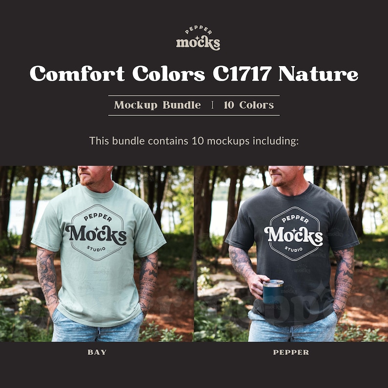 Comfort Colors C1717 T-shirt Mockup Bundle | Male Model, Outdoors ...