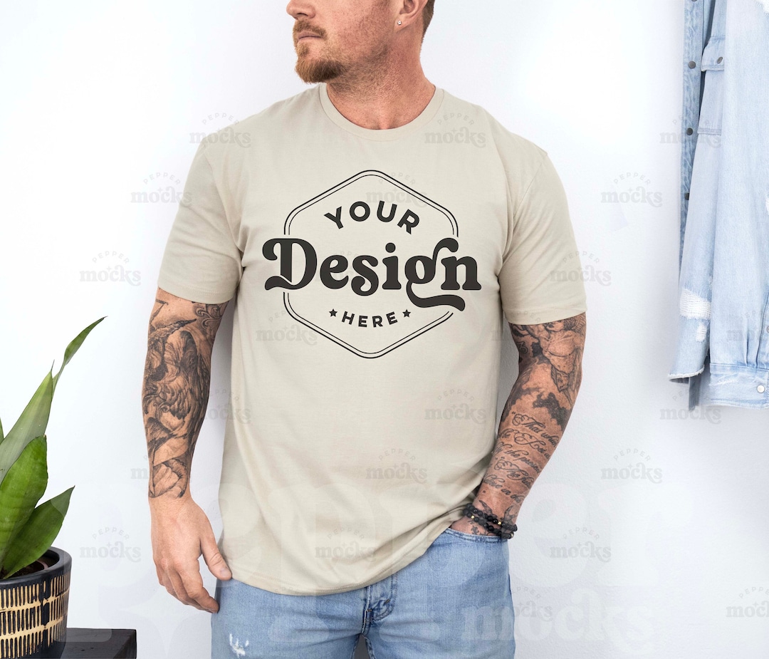 Gildan 64000 Sand T-shirt Mockup | Mens G640 Tshirt Mock-up | Real ...