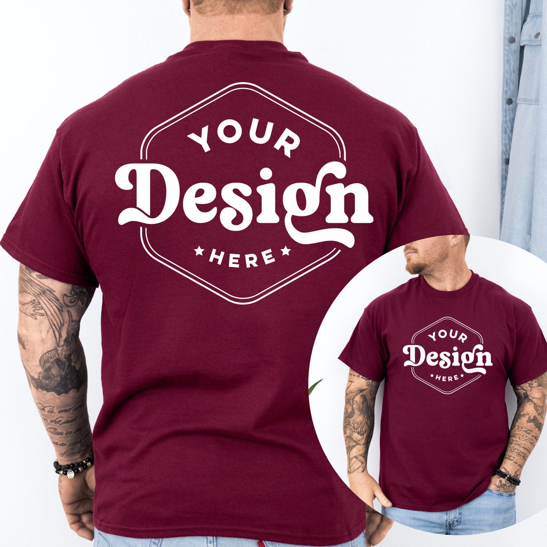 Gildan 5000 Maroon Dual View T-shirt Mockup Male G500 Tshirt Mock-up ...