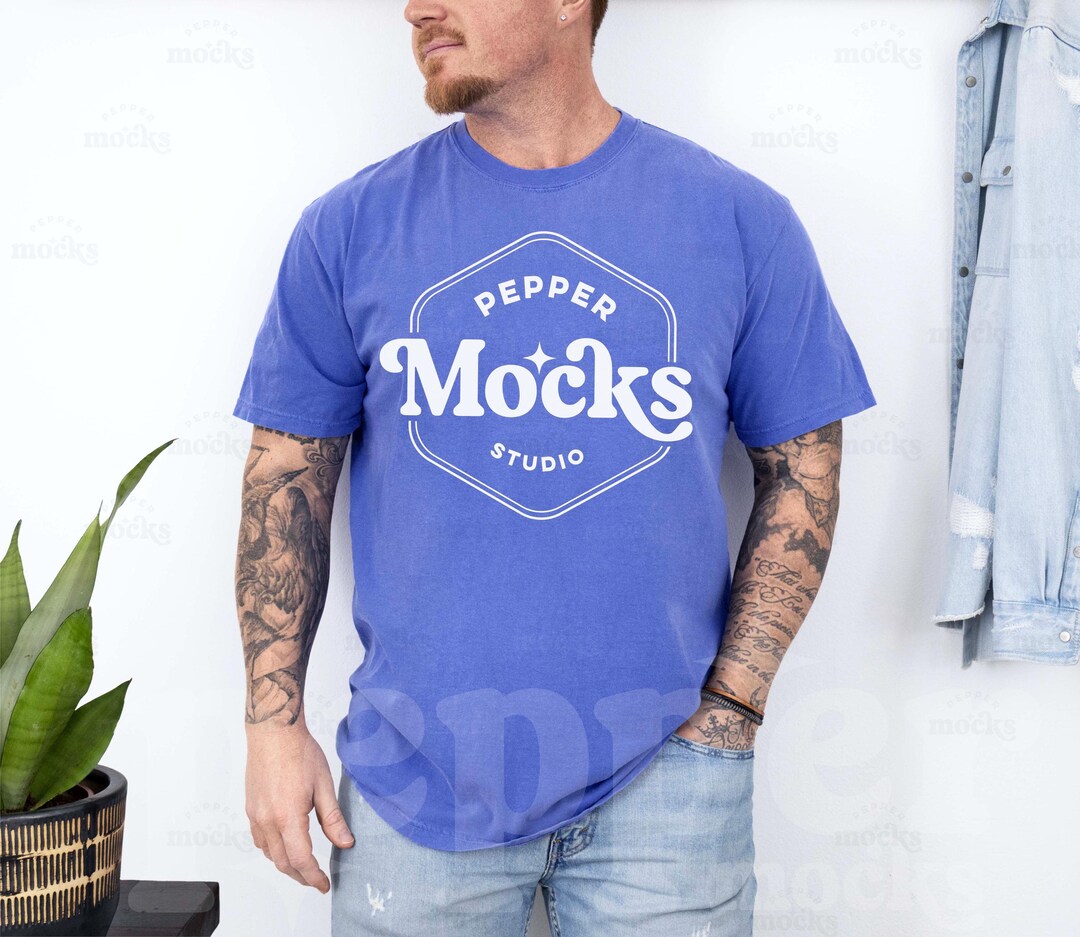 Comfort Colors C1717 Flo Blue Tshirt Mockup | 1717 Mens T-shirt Mock-up ...