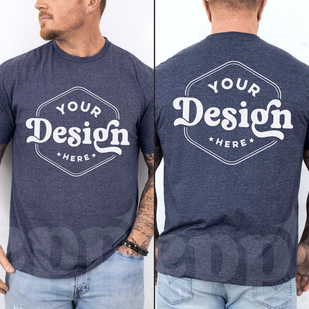Gildan 64000 Heather Navy T-shirt Mockup | Mens G640 Tshirt Mock-up ...