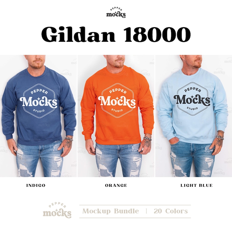 Paquete de maquetas de sudadera Gildan 18000 / Suéter para hombre, 20 ...