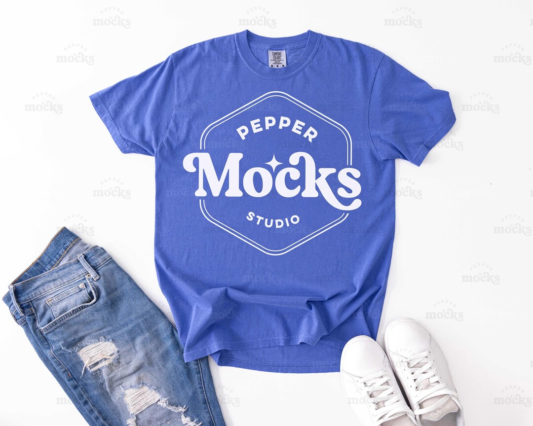 Comfort Colors Flo Blue T-shirt Mockup | C1717 Flat-lay (digital ...