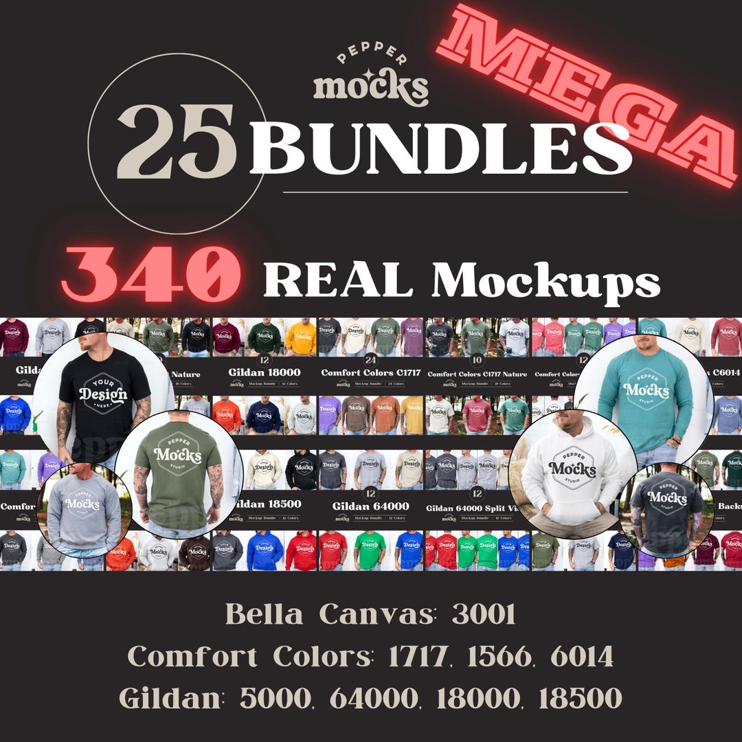 Mega Mockup Bundle | Mens G180 Mock-up | C1717 | G185 Mock | BC3001 ...