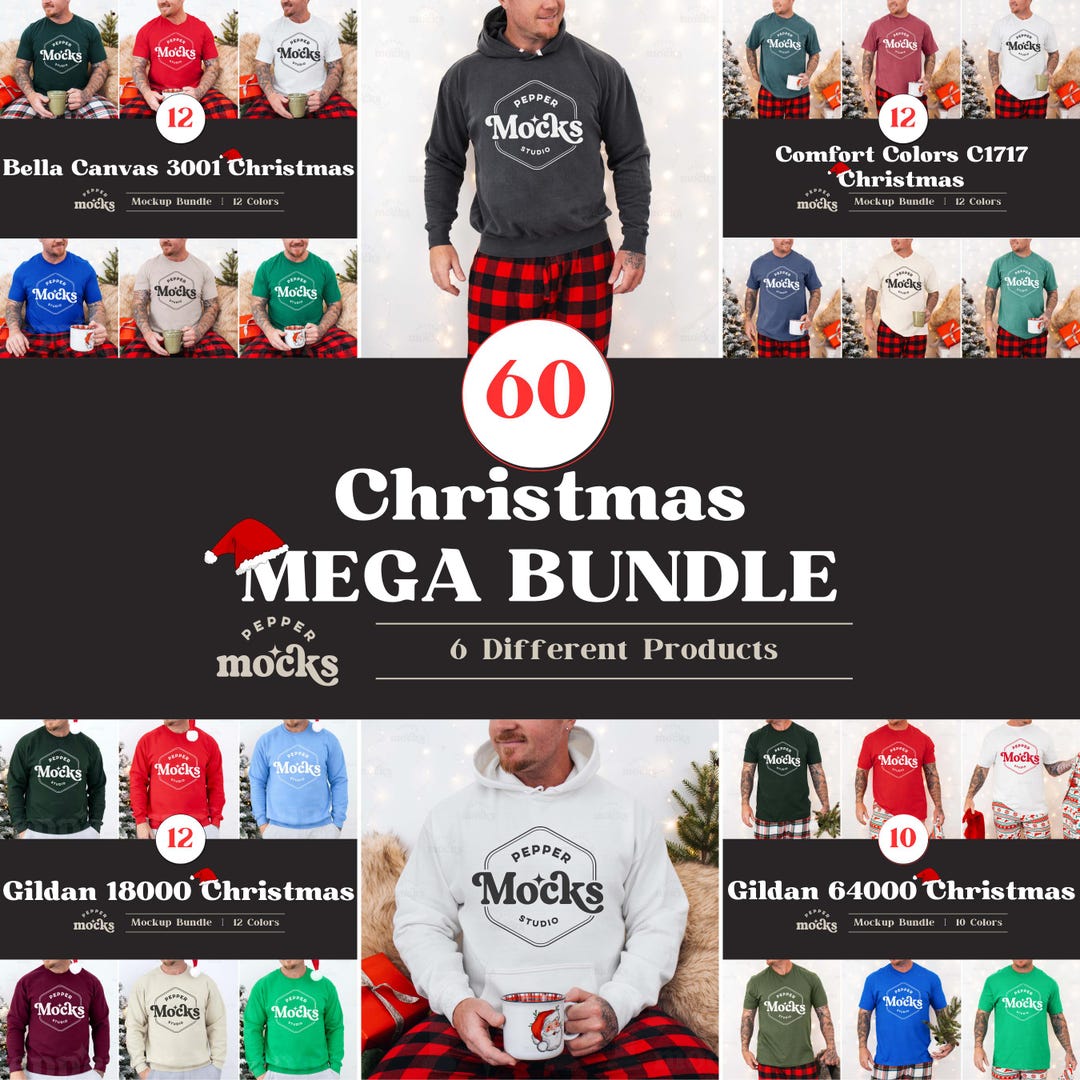 Christmas Apparel Mockup Bundle | Gildan, Bella Canvas (digital ...