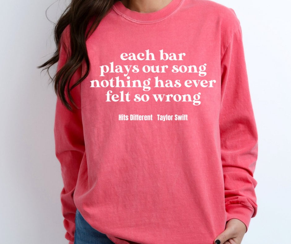 Hits Different Song Lyric Long Sleeve T-shirt, Midnights Album, Taylor ...