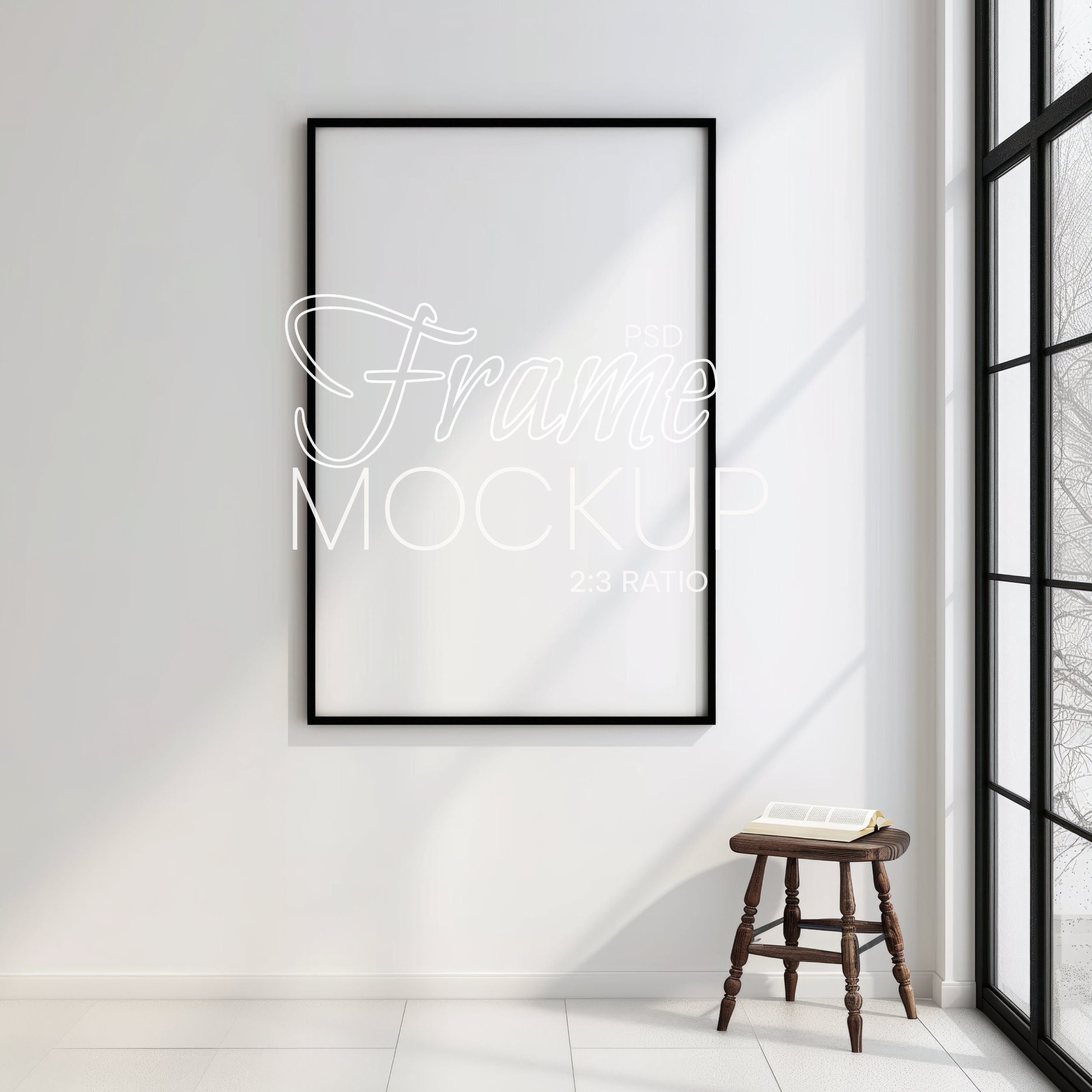 Black Frame Mockup, Wallpaper Mockup, Studio Frame Mockup 2x3 Ratio ...