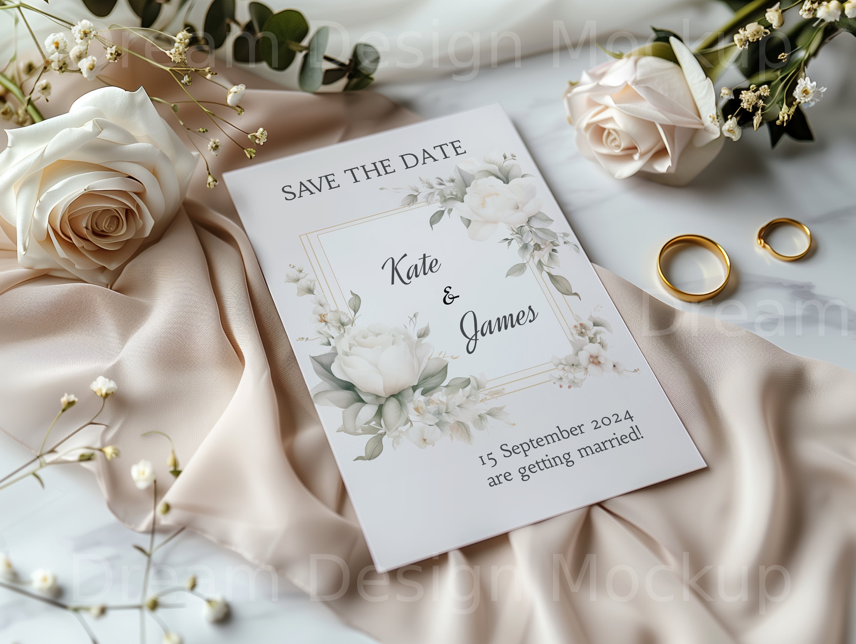 5x7 Wedding Invitation Card Mockup Bundle, 4 White 5x7 Invite Cards Psd ...