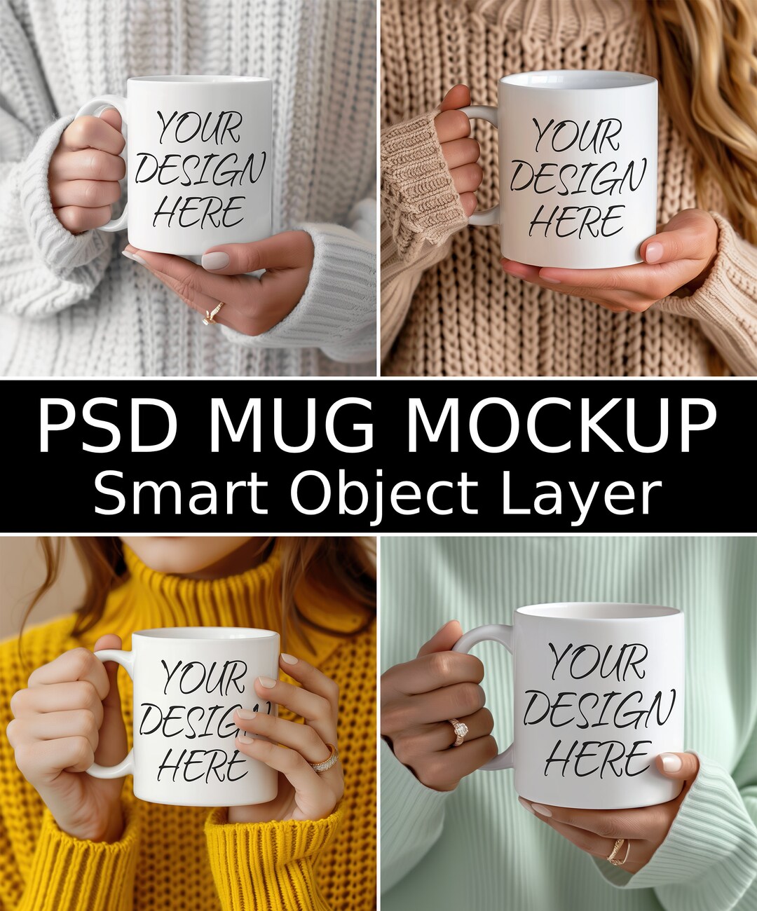 Mug Mockup Bundle, 4 Blank 11 Oz Coffee Mug Mockups, Psd Mug Mockup ...
