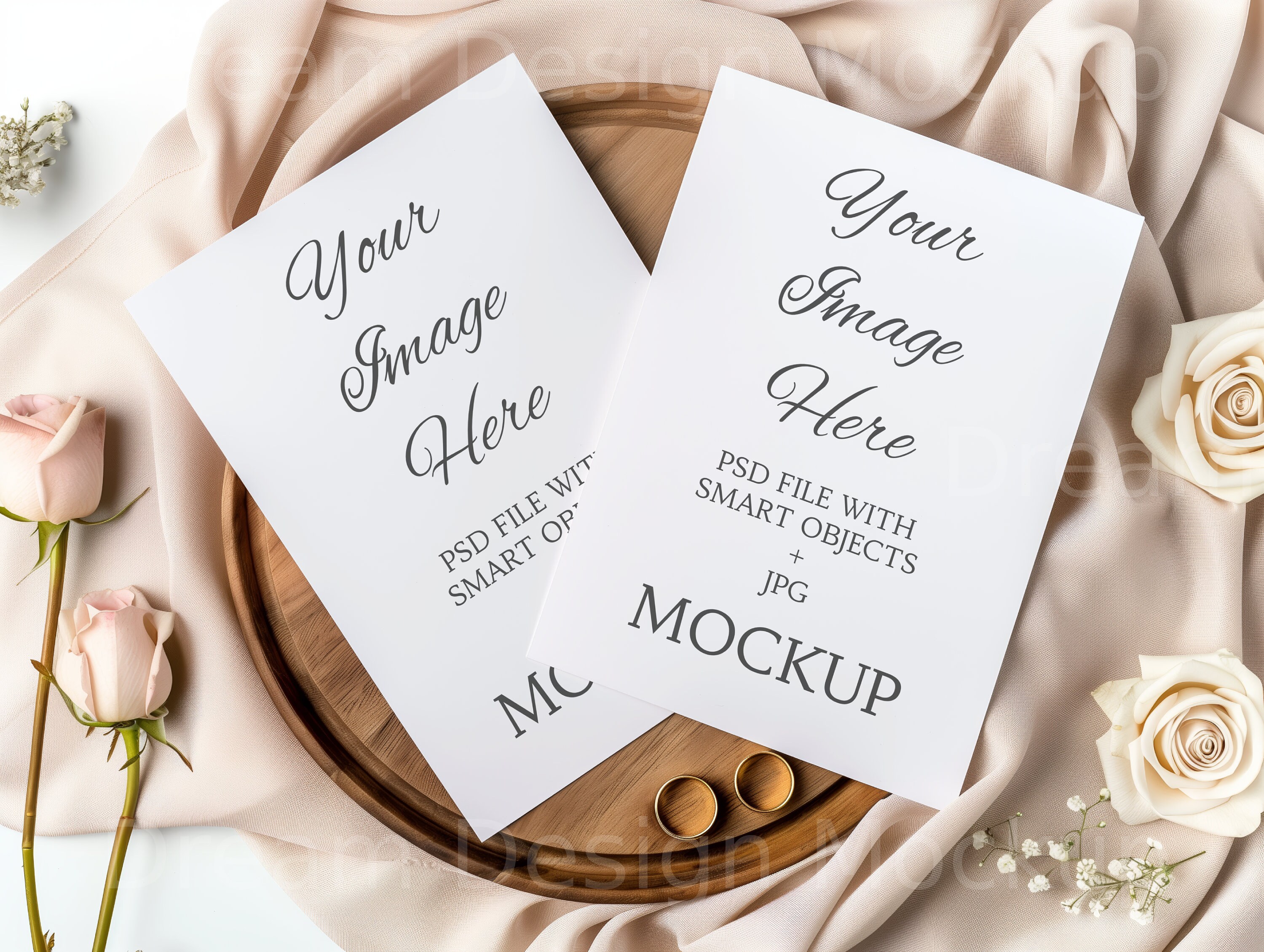 5x7 Wedding Invitation Card Mockup Bundle, 4 White 5x7 Invite Cards Psd ...