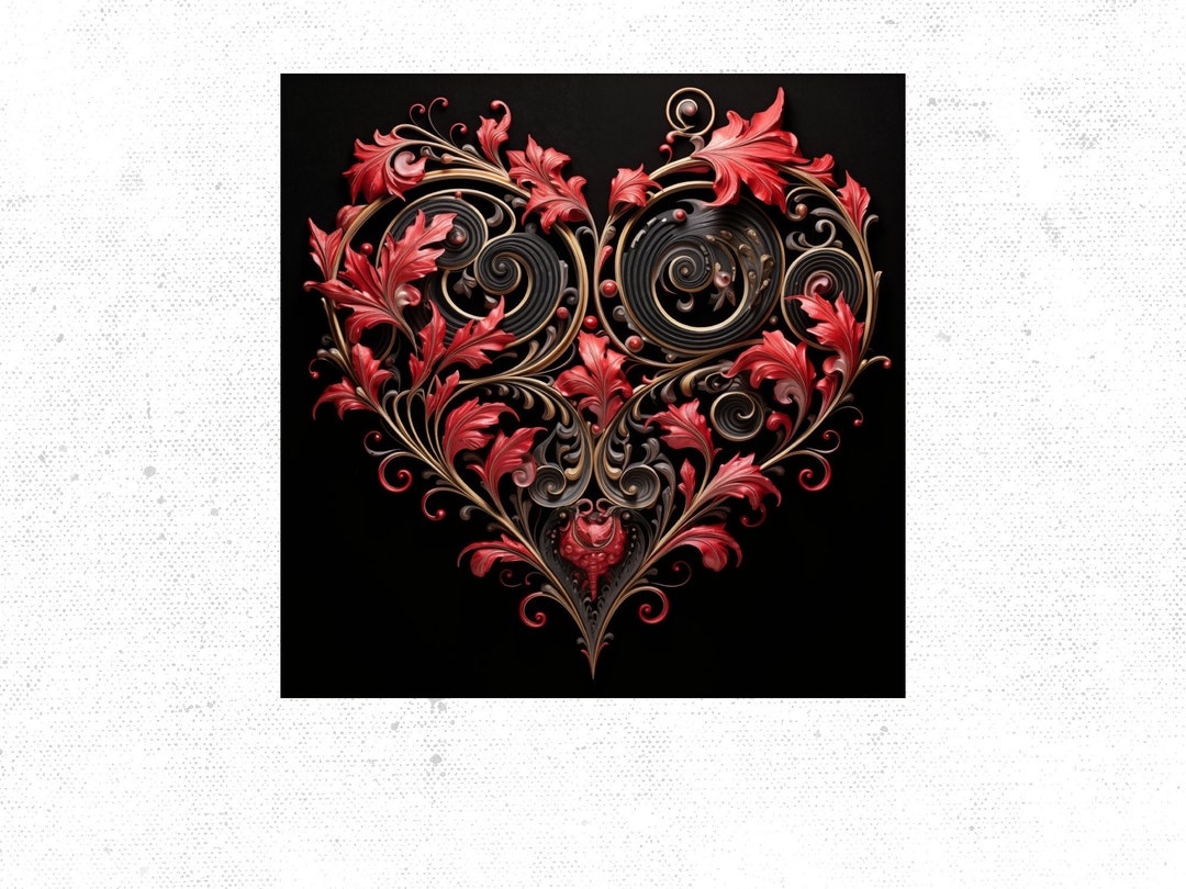 Clipart Valentine's Day Heart Scrollwork Clipart PNG Files Instant Download Black Background - Etsy