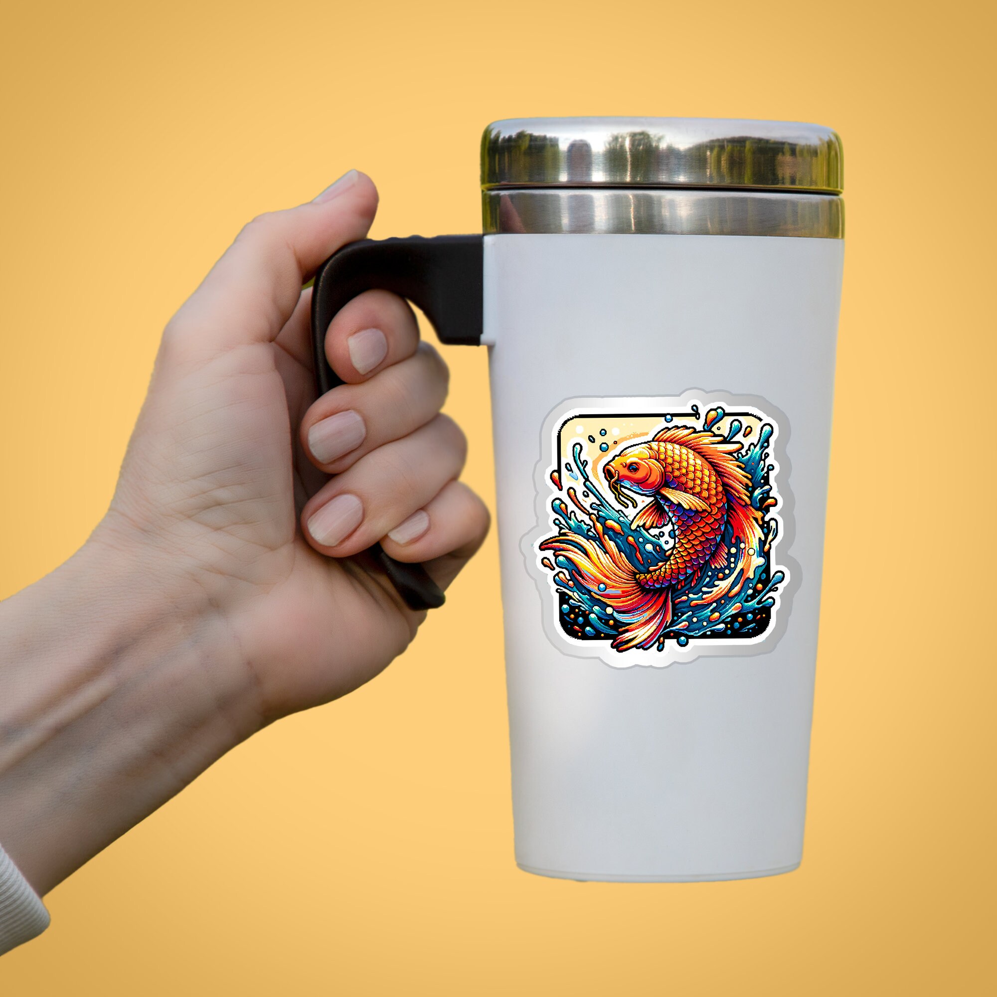 32-bit Koi Fish Sticker Retro Pixel Art Aquarium Decal Colorful Fish ...