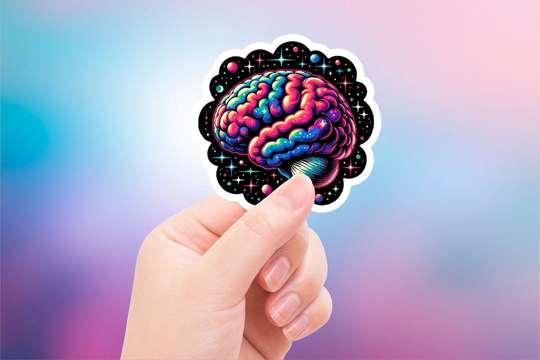 Neon Cosmic Brain Sticker Trippy Space Mind Decal Abstract Neuroscience ...