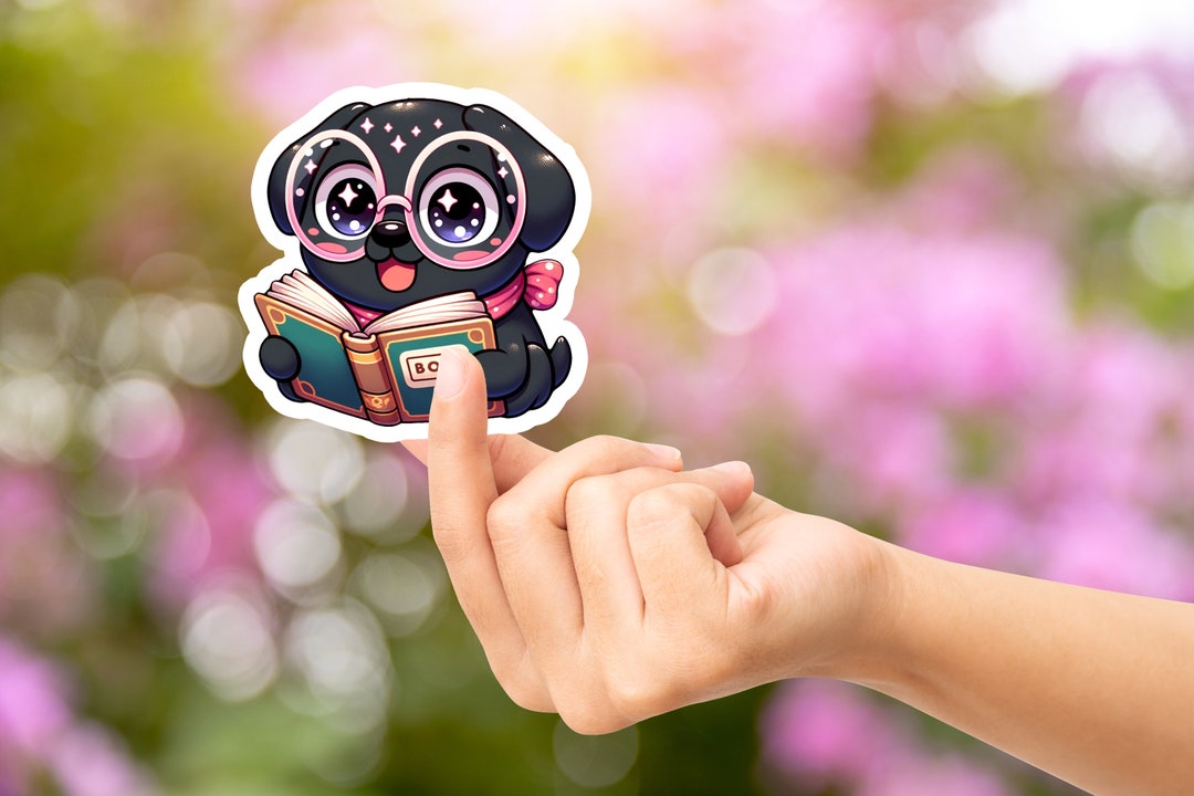 Galaxy Pug Vinyl Sticker, Reading Dog Decal - Etsy