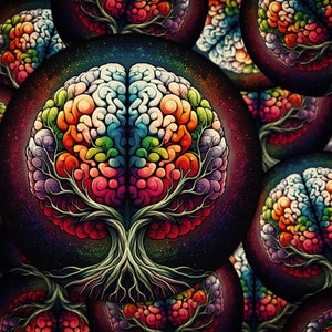 Psychedelic Brain Tree Sticker - Cosmic Mind Vinyl Decal - Neuro Art ...