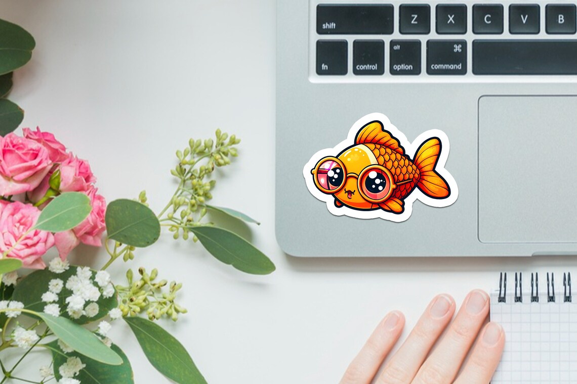 Cartoon Goldfish Sticker – Nerdy Fish With Glasses, Aquarium Decor - Etsy