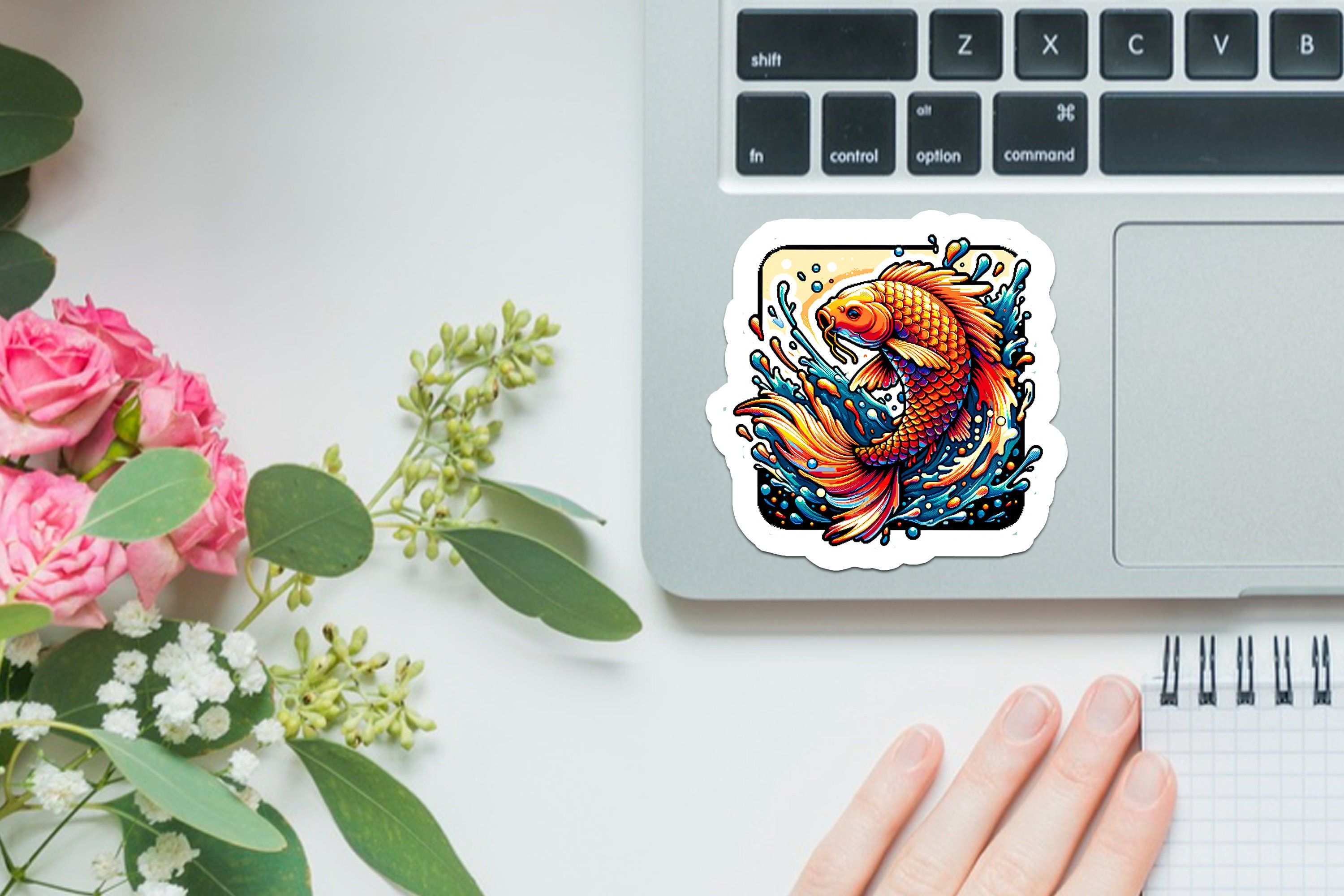 32-bit Koi Fish Sticker Retro Pixel Art Aquarium Decal Colorful Fish ...
