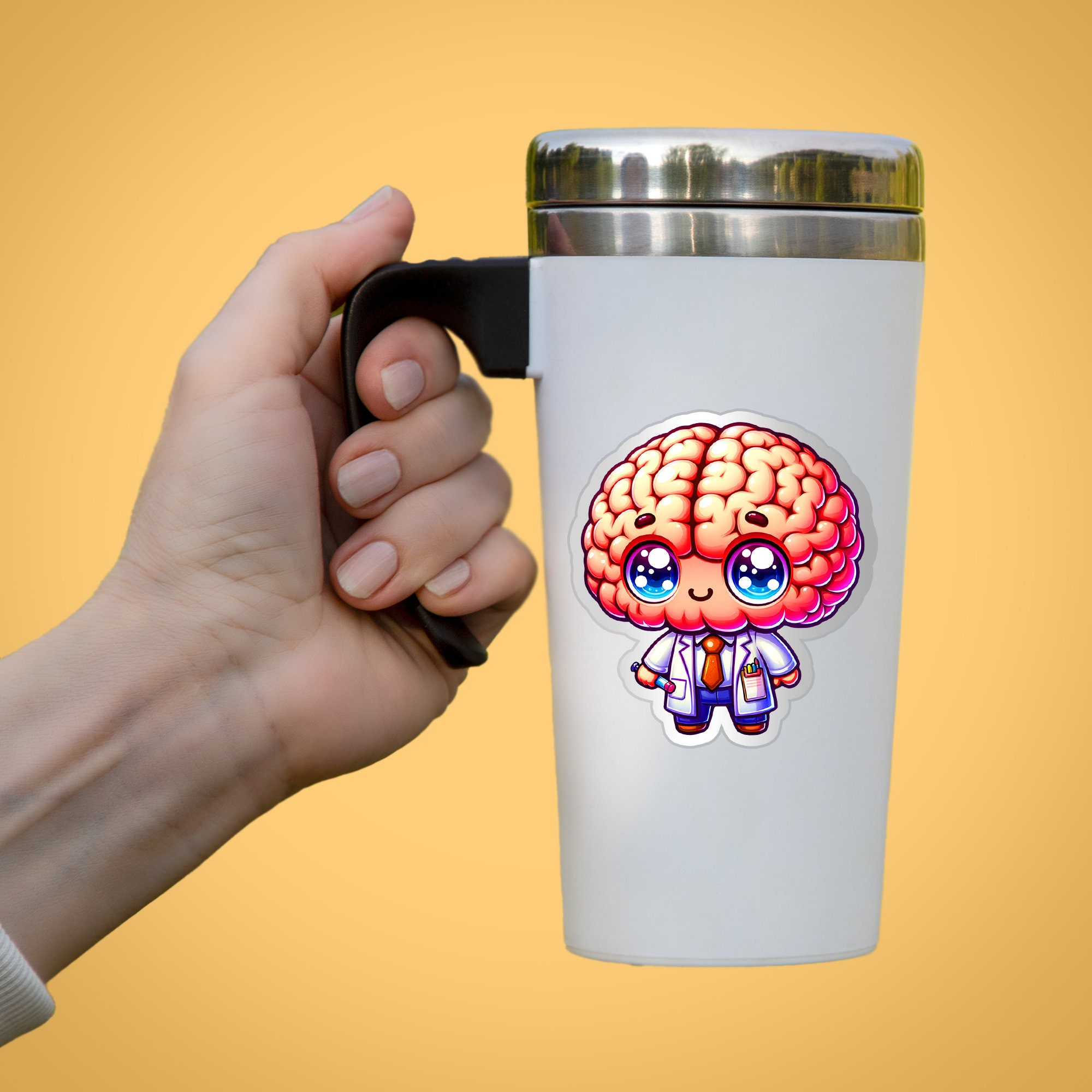 Adorable Neuroscience Brain Character Sticker With Lab Coat - Cute ...