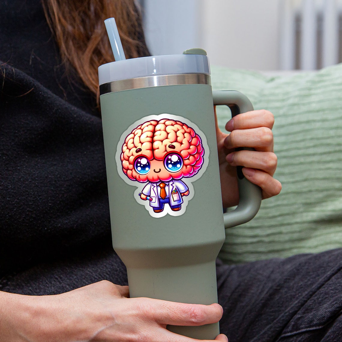 Neuroscience Brain Sticker – Lab Coat Character Decal, Waterproof Vinyl ...