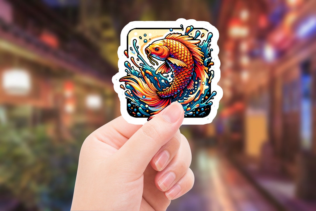 32-bit Koi Fish Sticker Retro Pixel Art Aquarium Decal Colorful Fish ...