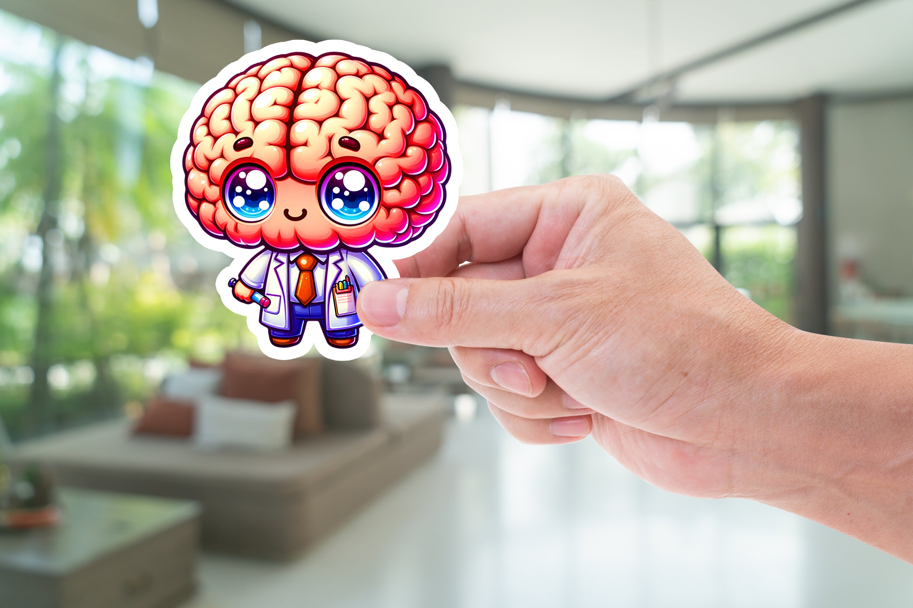 Adorable Neuroscience Brain Character Sticker With Lab Coat - Cute ...