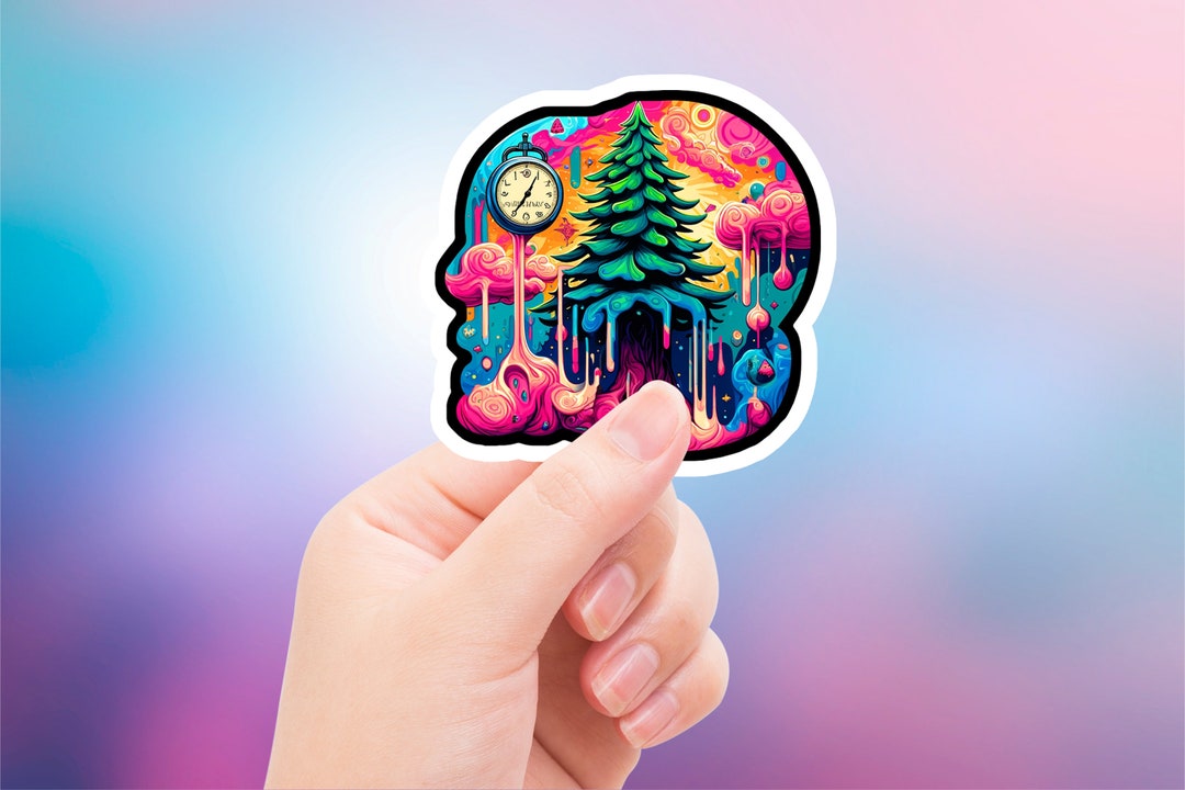 Melting Clock Tree Sticker | Psychedelic Forest Decal | Surreal Nature ...