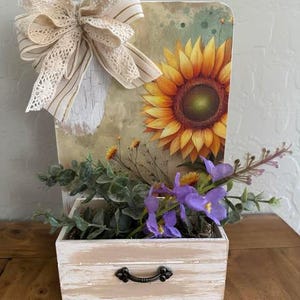 Rustic Sunflower Decor, Farmhouse Wooden Planter, Shabby Chic Floral ...