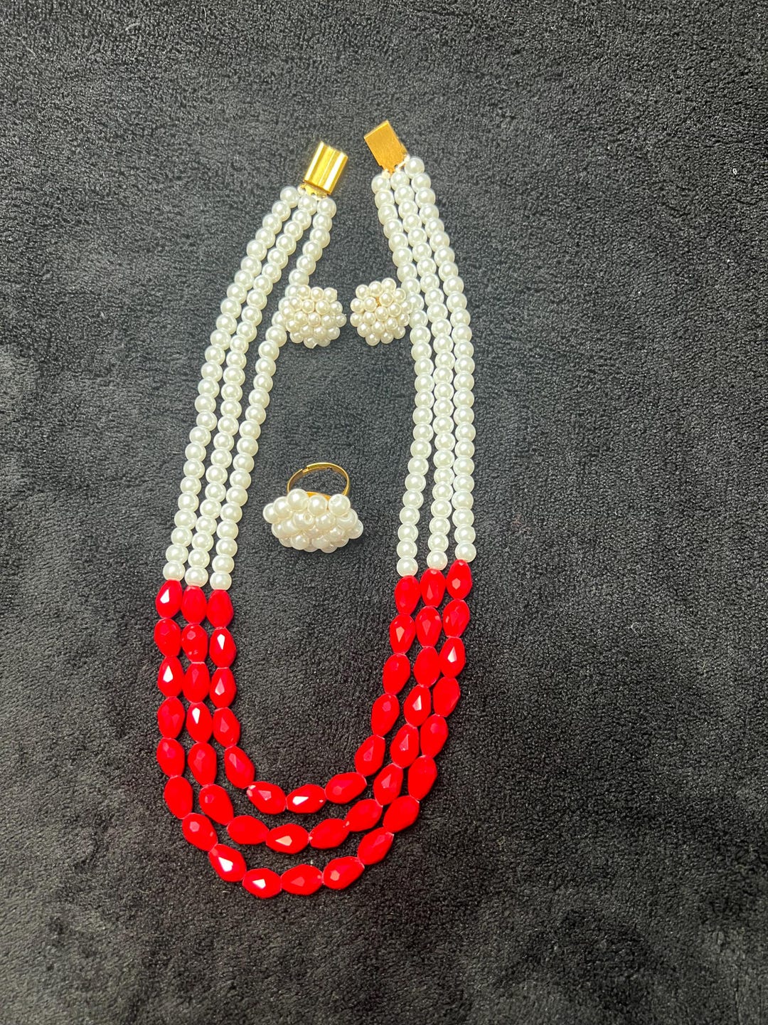 3-layer Moti Mala Set: Red & White Beaded Necklace - Etsy