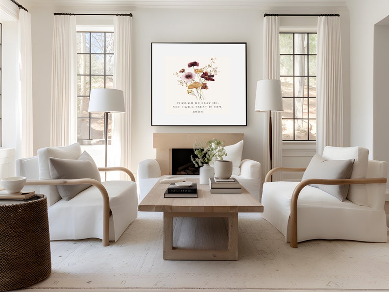 Though You Slay Me Christian Art for Believers Floral Wall Art Bible ...