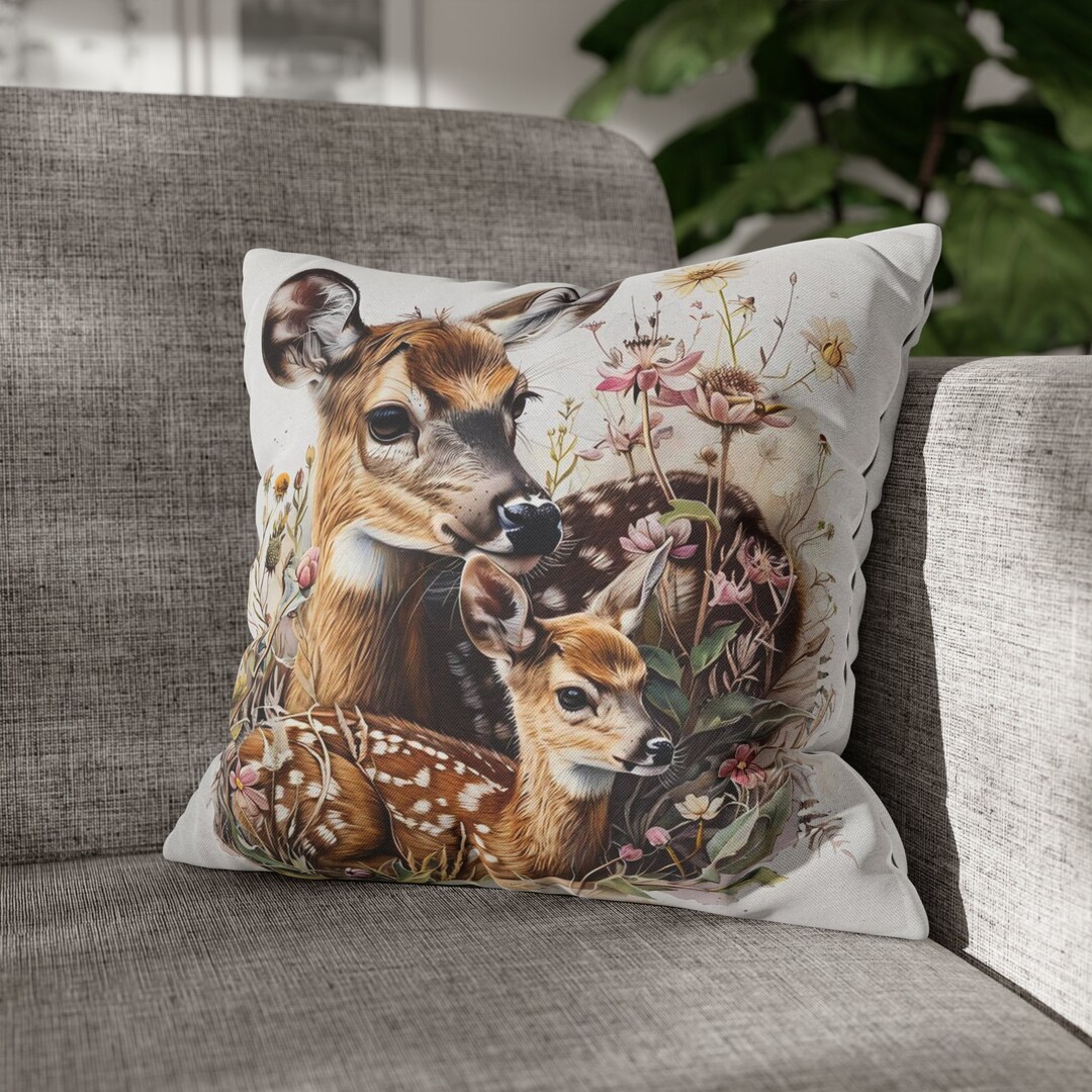 Rustic Deer Pillow Case - Floral Woodland Cushion Cover - Nature Home ...