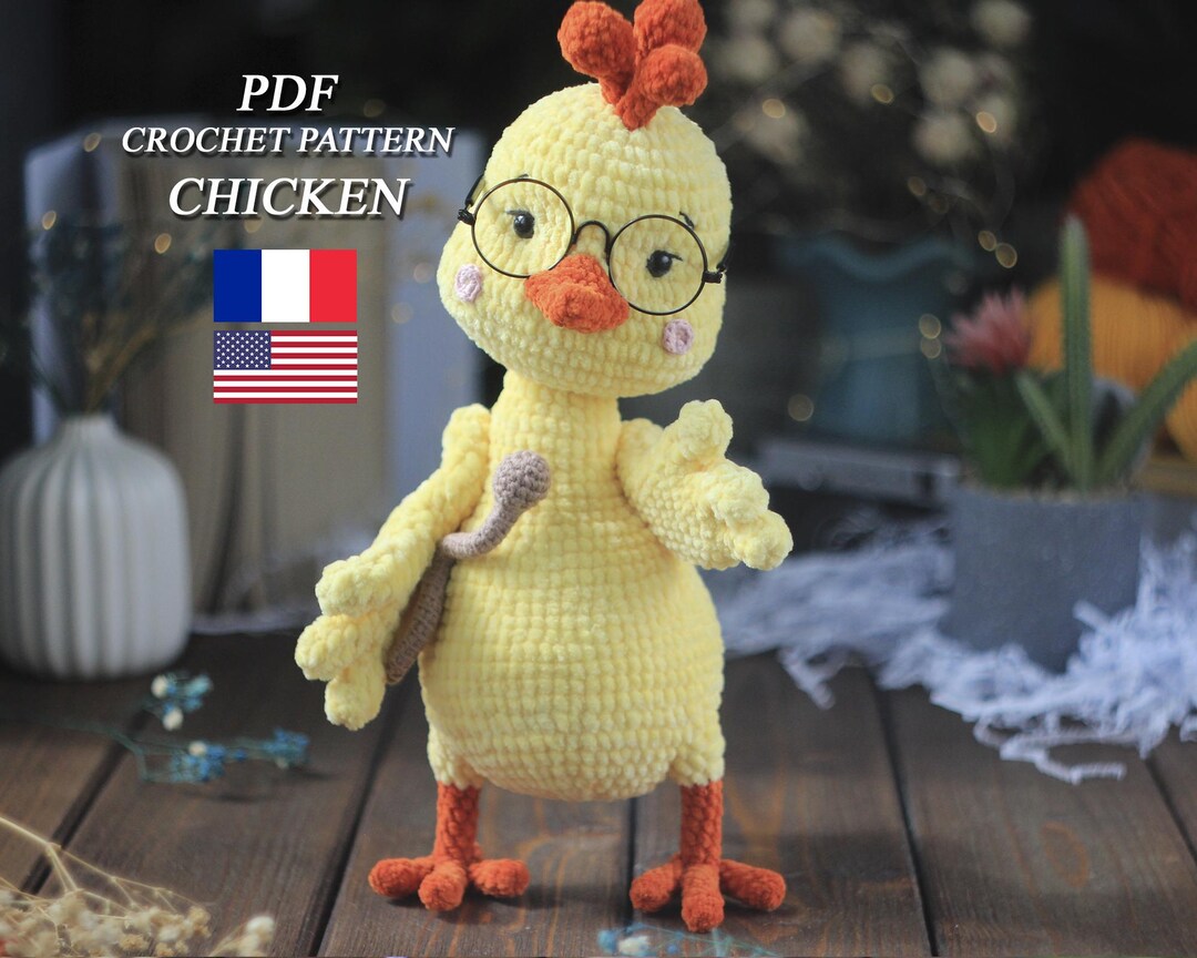 Chicken Crochet Pattern Plush Chicken Amigurumi and a Worm PDF in Eng ...