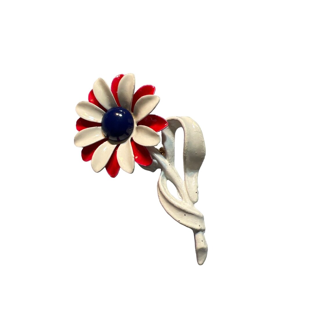 Vintage Red White Blue Enamel Pin Brooch Patriotic Jewelry 2.5” Holiday ...