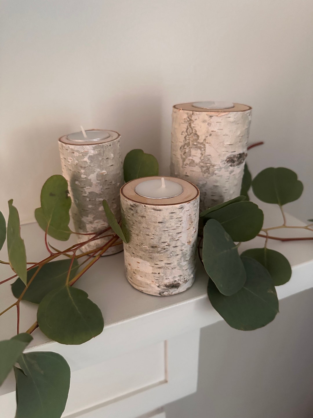 Rustic Birch Candle Holder for Tea Light Size Candles — Set of 3 - Etsy