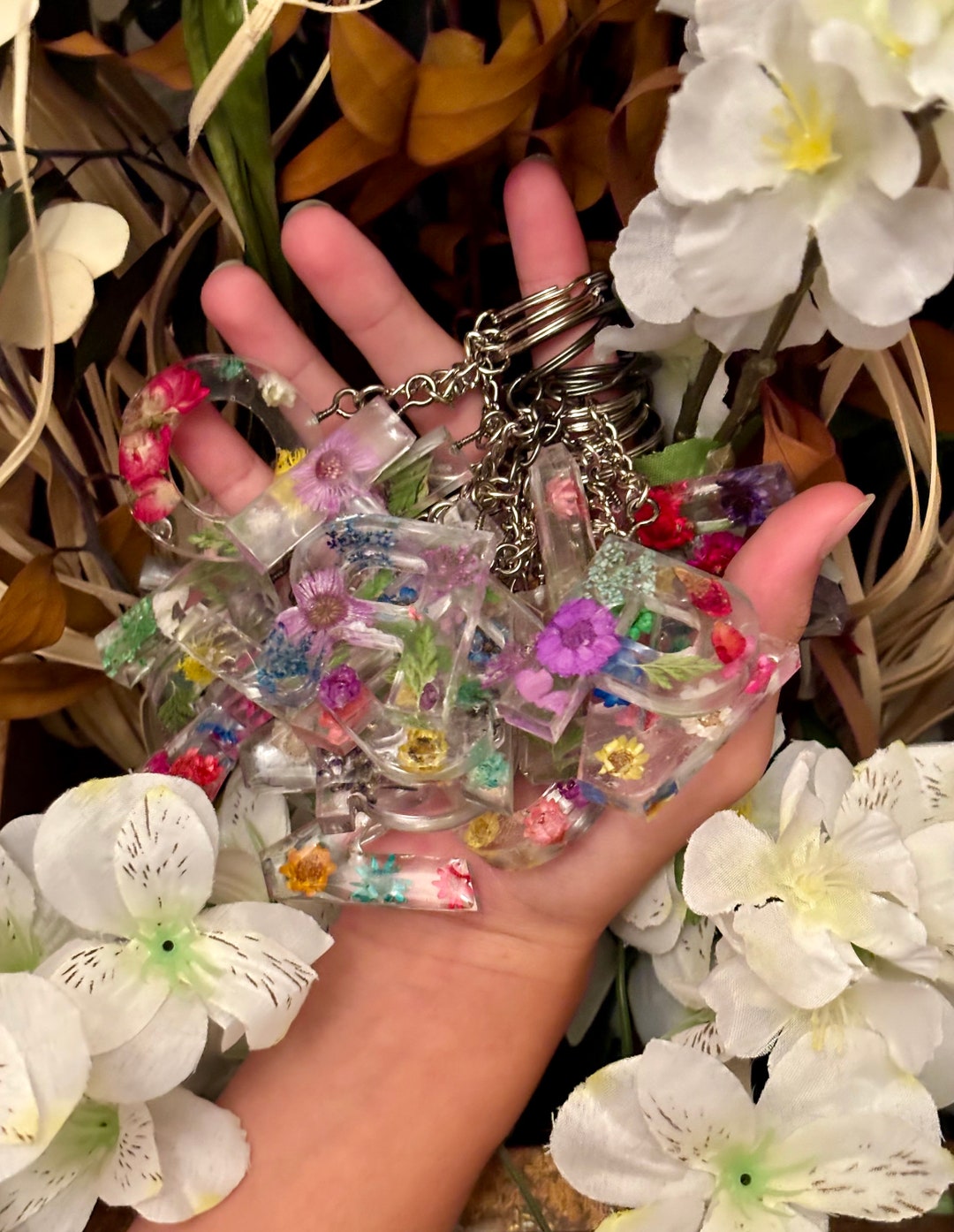 Pressed Flower Resin Letter Keychain - Etsy