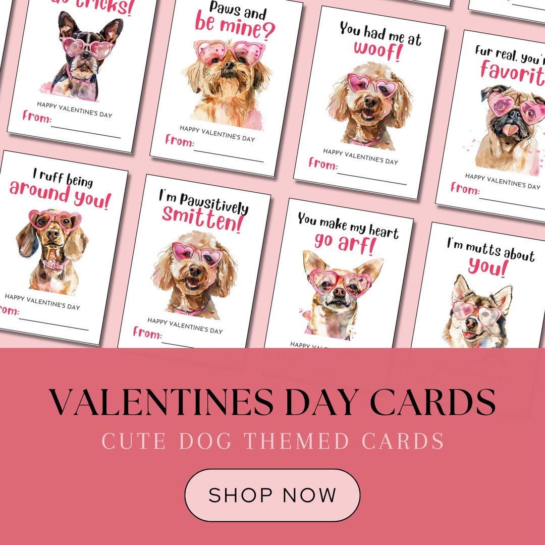 36 Dog Valentines Day Cards, Kids Printable Classroom Valentines Day ...