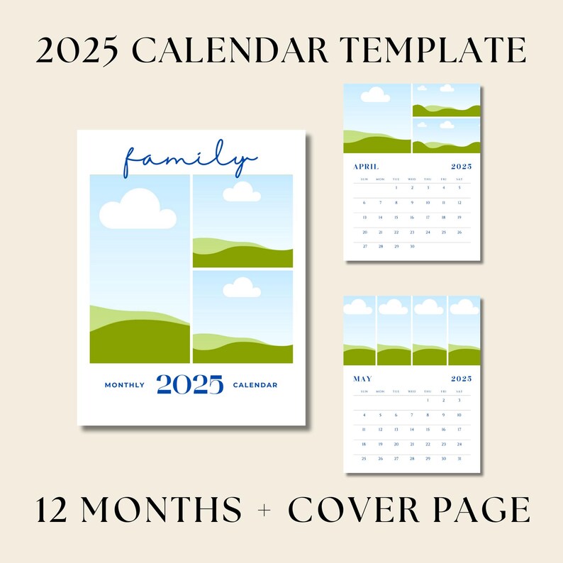 2025 Calendar Template, Editable DIY Photo Wall Calendar, 12 Month ...