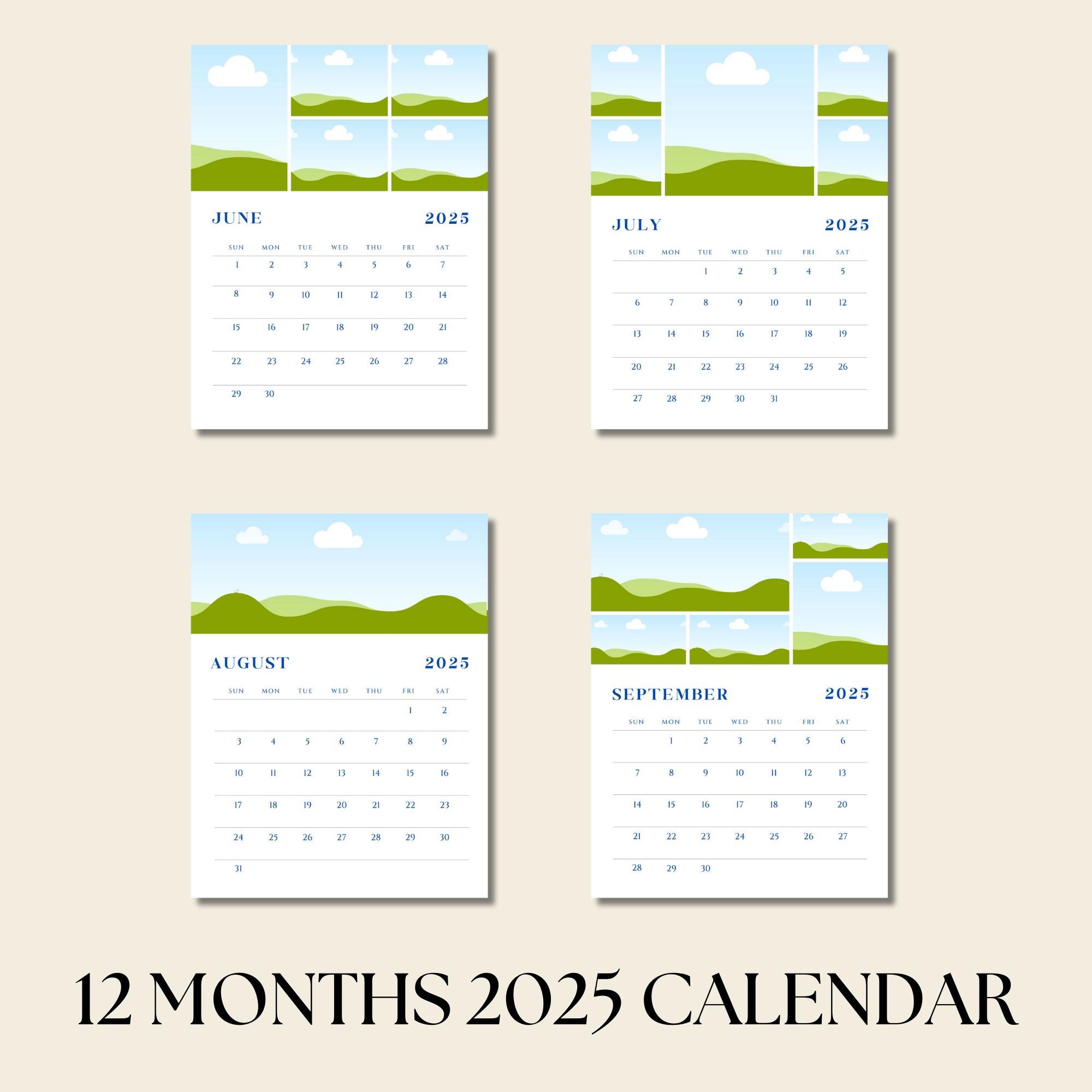 2025 Calendar Template, Editable DIY Photo Wall Calendar, 12 Month ...