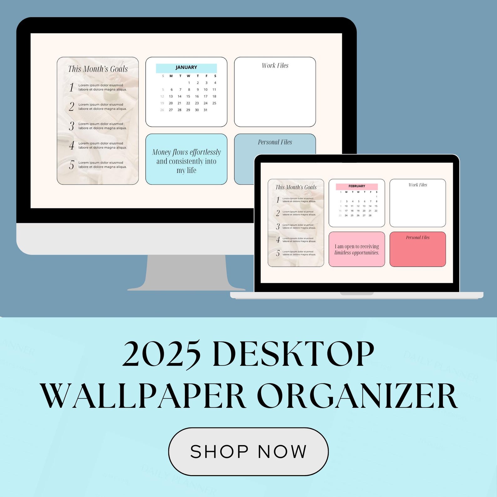 2025 Editable Desktop Wallpaper, 12 Months Minimal & Clean Design ...