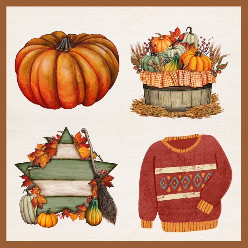 200+ Cozy Autumn Clipart, Fall PNG Illustrations, Watercolor Fall ...