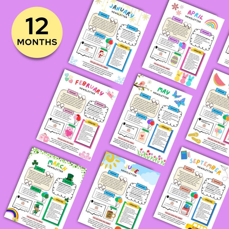 12 Monthly Teacher Newsletters | Editable Newsletter Template | School ...