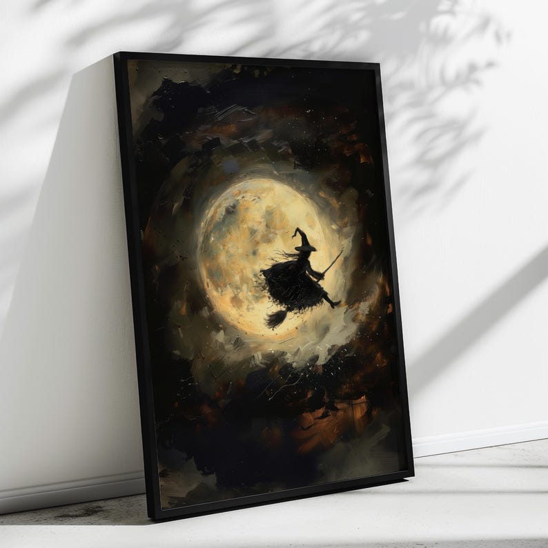 Full Moon Witch Art, Halloween Decoration, Unique Halloween Art, Spooky ...