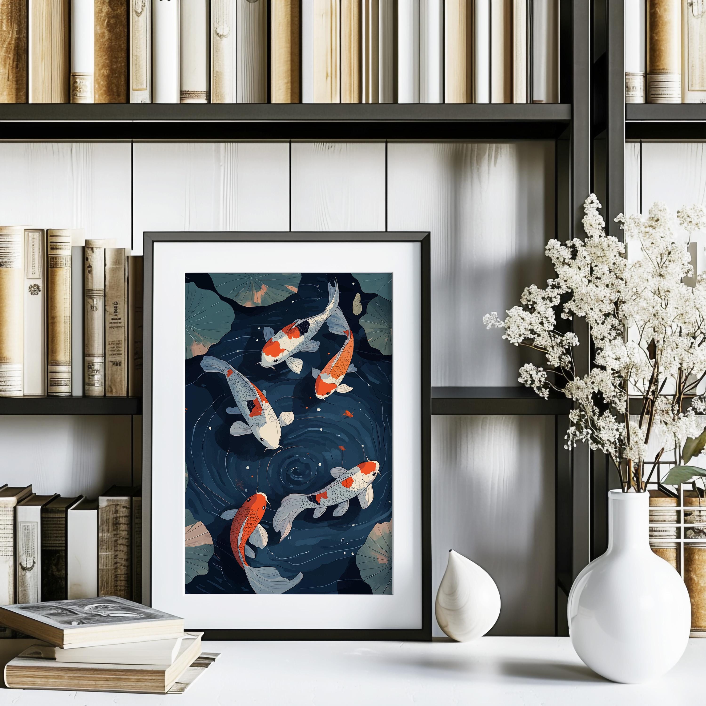 Koi Fish Wall Art, Japanese-style Fish Artwork, Koi Fish Illustration ...