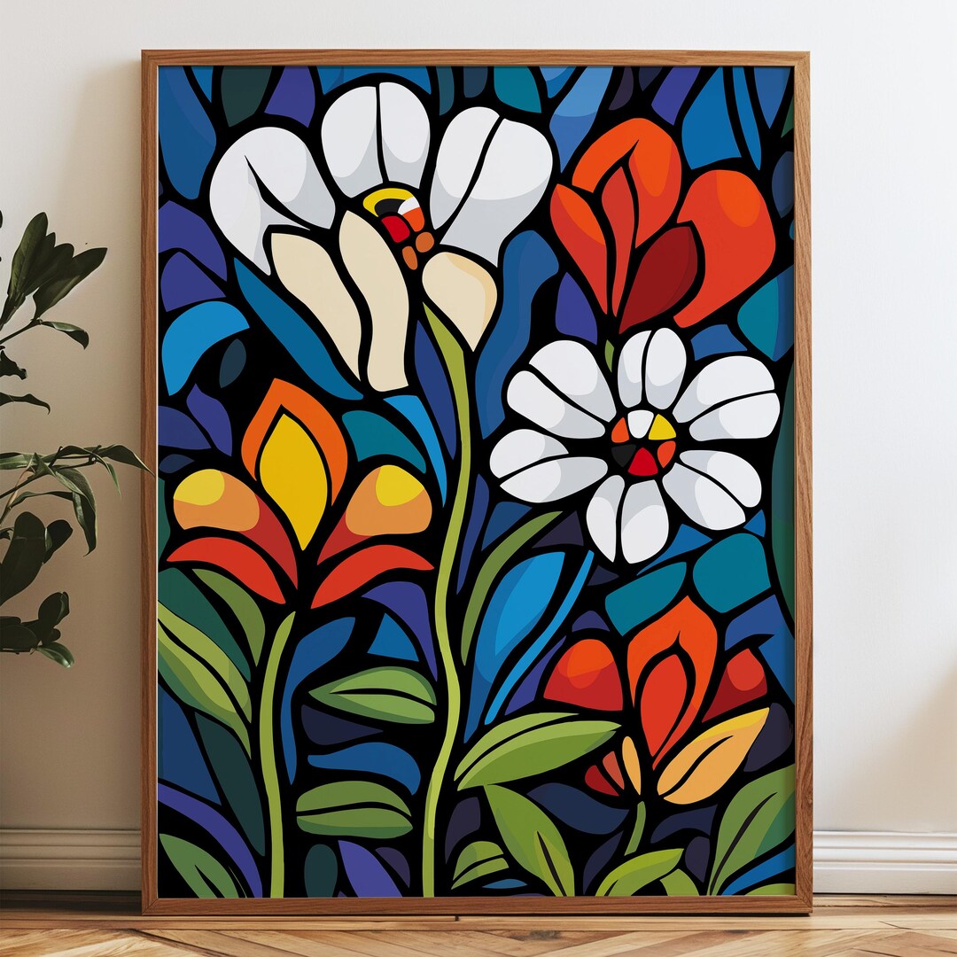 Métis-inspired Floral Art, Stained Glass Flower Print, Bold Abstract ...