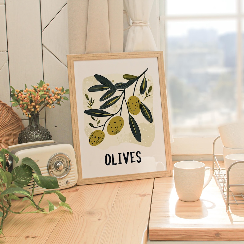 Olive Branch Botanical Print: Mediterranean Kitchen Art (digital ...