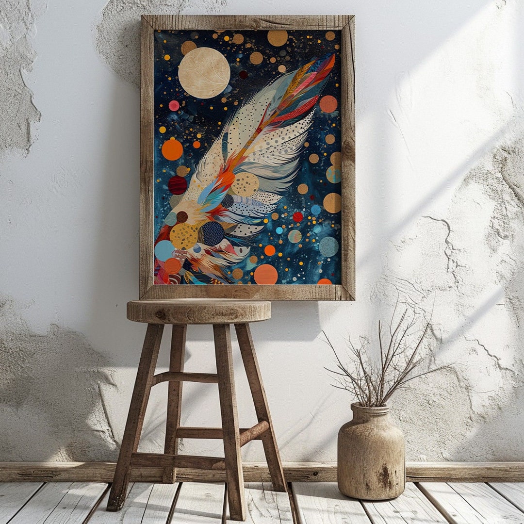 Feather Wall Art, Colourful Feather Printable, Vibrant Feather ...
